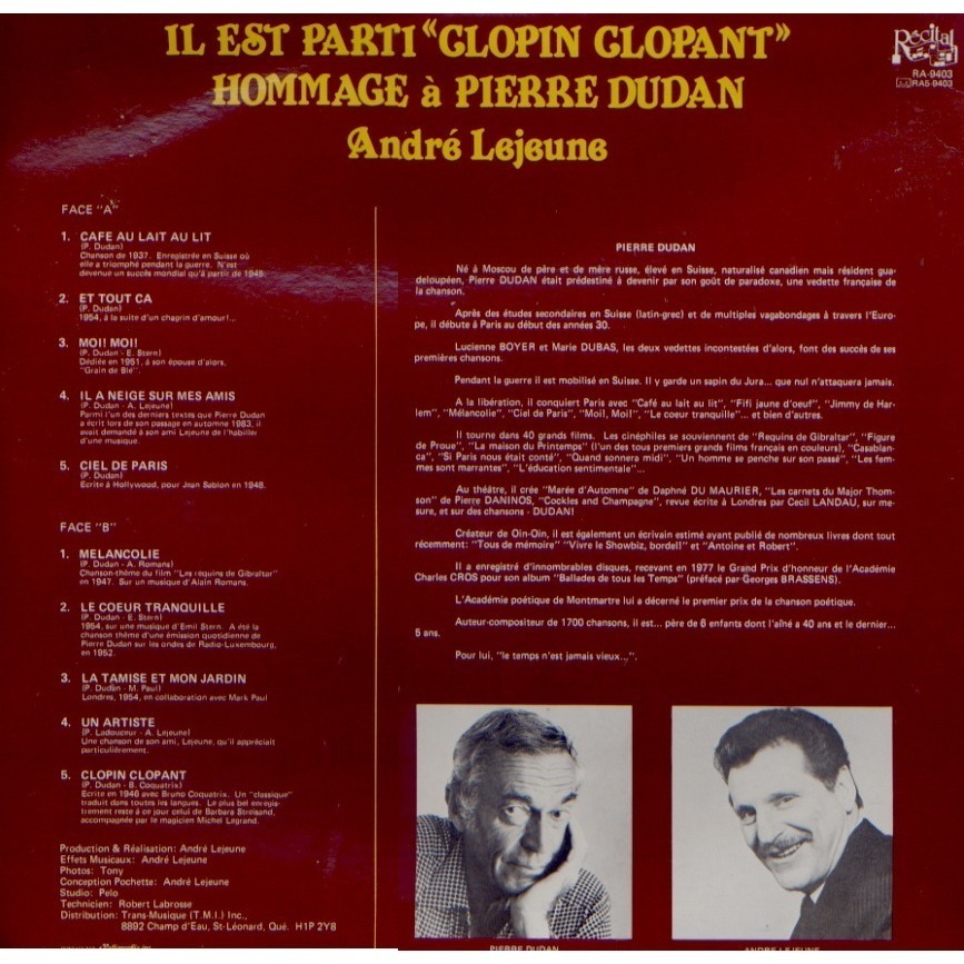 Il est parti clopin clopant hommage à pierre dudan de André Lejeune ...