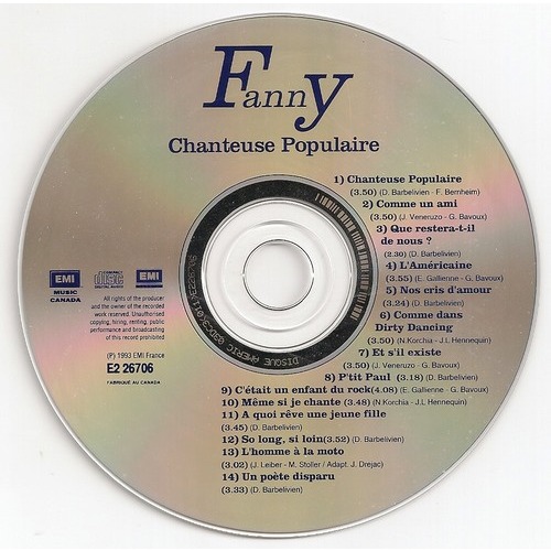 Chanteuse populaire de Fanny, CD chez kroun2 - Ref:114796569