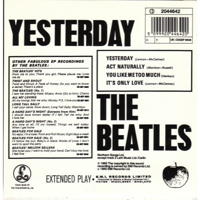 Yesterday by Beatles, CDS with pycvinyl - Ref:115290155