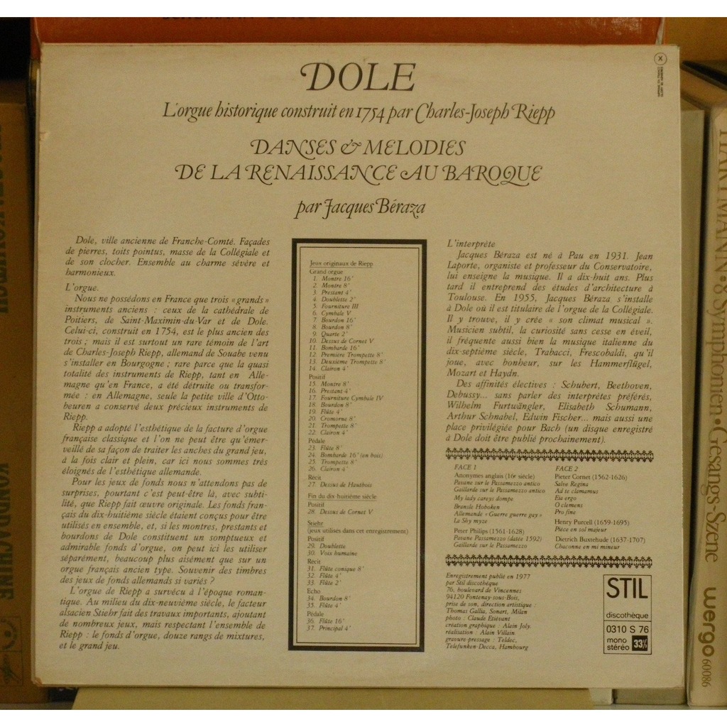 Danses et melodies de la renaissance au baroque - jacques béraza, orgue ...